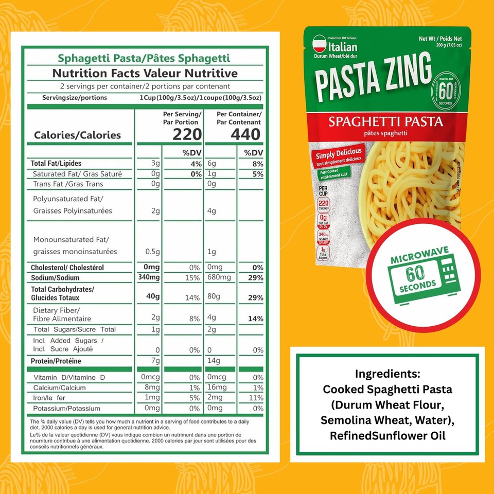 Pasta Zing Mircrowavable Spaghetti Pasta Pack of 7 7.05 Ounce | Ready ...