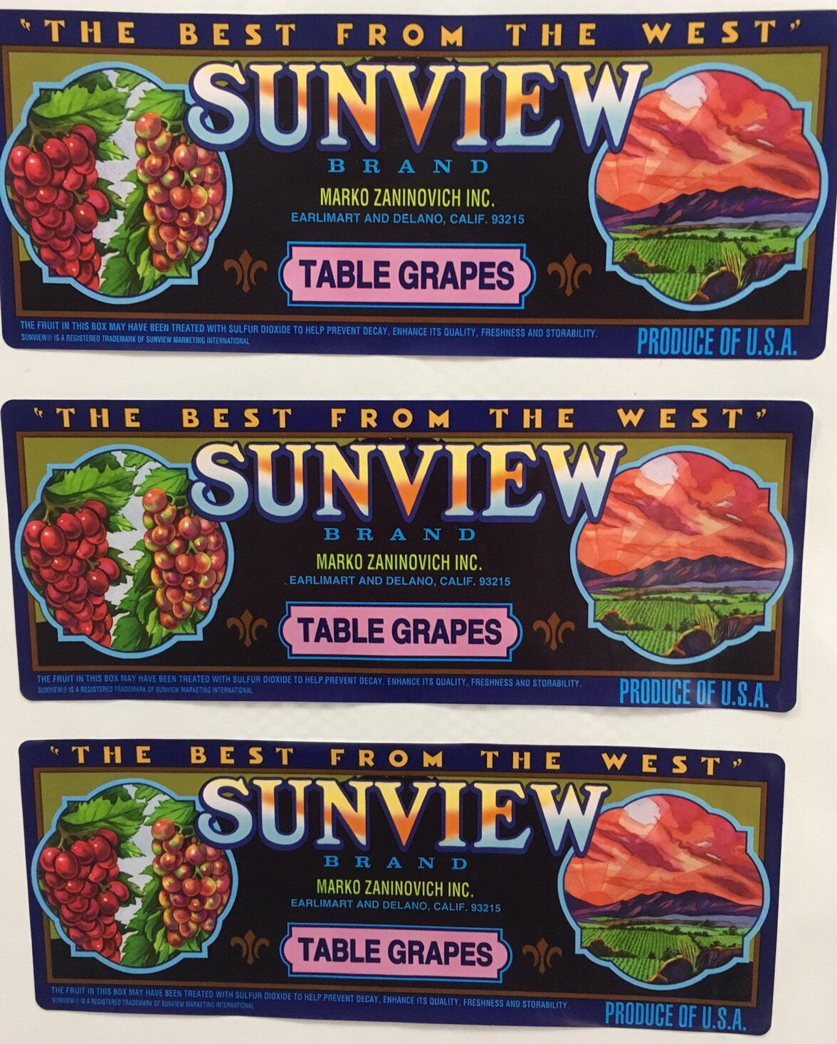 Sunview Vineyards Crate Label for Table Grapes Marko Zaninovich Set of ...