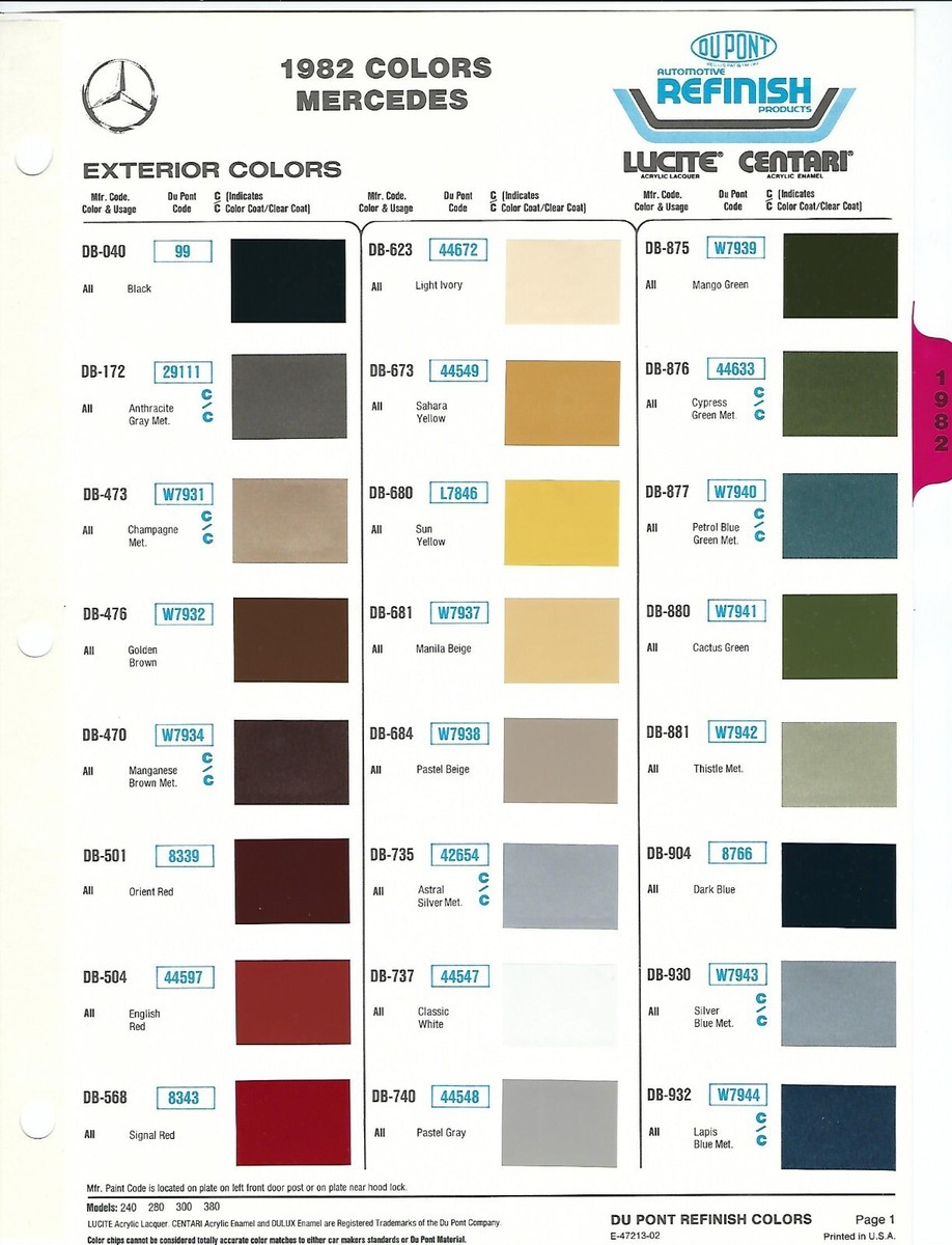 Mercedes Exterior Color Chart Reply