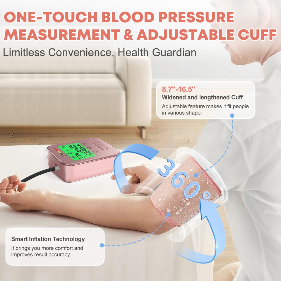 Automatic Blood Pressure Monitor BP Machine Cuff LCD Heart Rate Tester ...