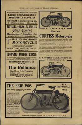 1907 PAPER AD CAR AUTO G H Curtiss Motorcycle 1908 Erie | eBay