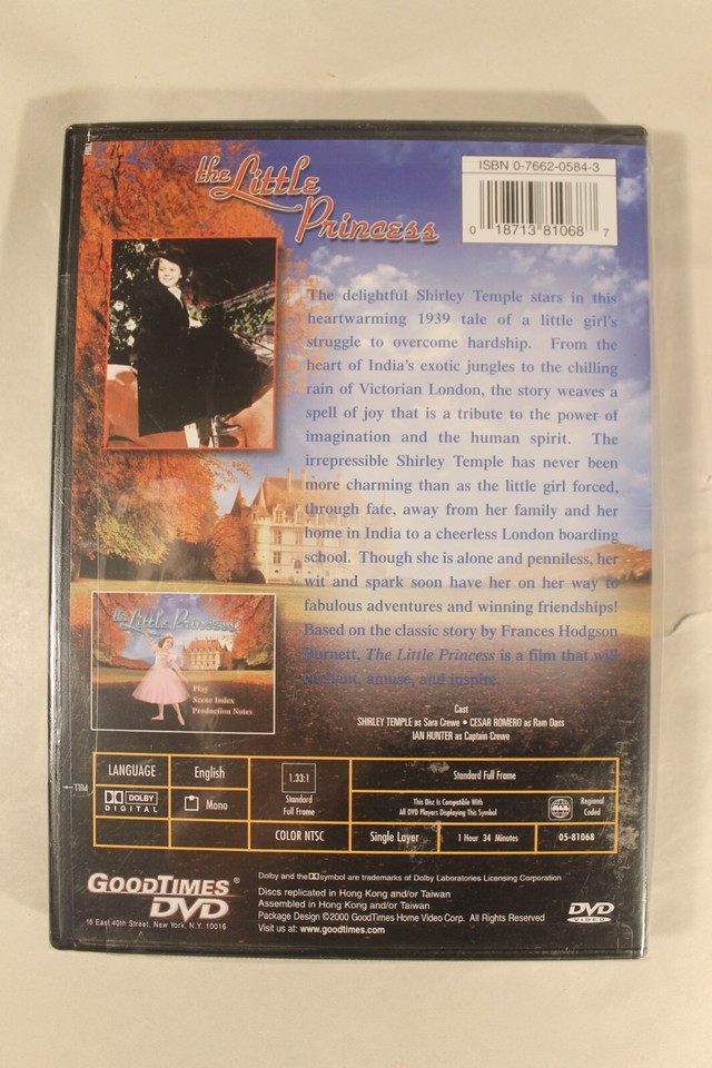 The Little Princess (DVD, New Sealed, Full Screen) Shirley Temple ...