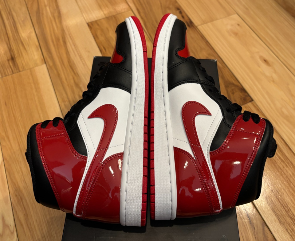 Nike Air Jordan 1 Mid SE Black Varsity Red Patent Leather HV4091 006 ...