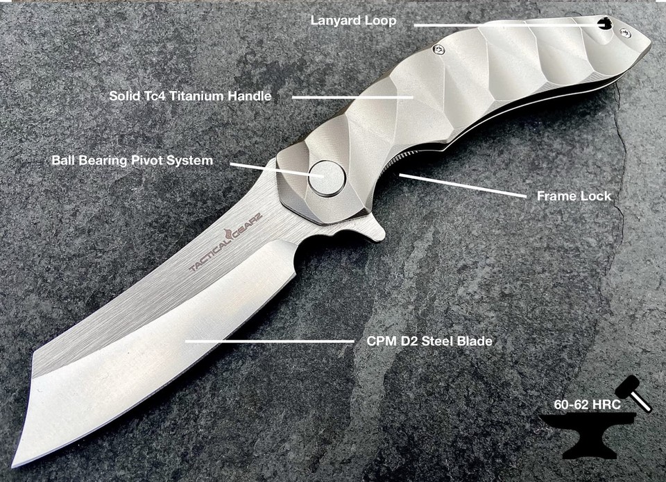 Titanium Pocket Folding , Solid Tc4 Titanium Handle, CPM-D2 Steel DAO ...