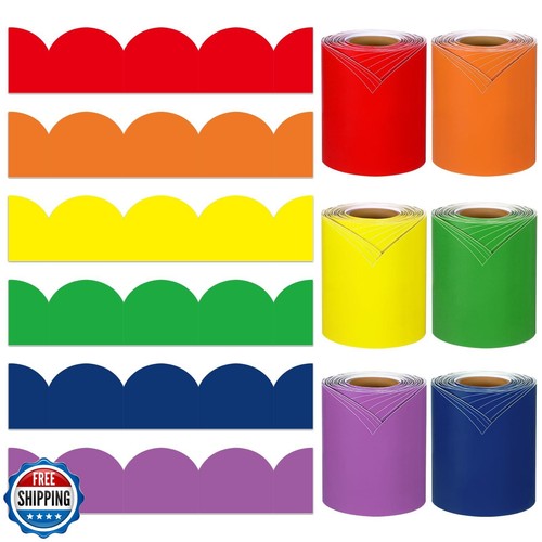 Fuutreo 6 Rolls 196. 8 ft Bulletin Board Borders, Colorful Scalloped ...