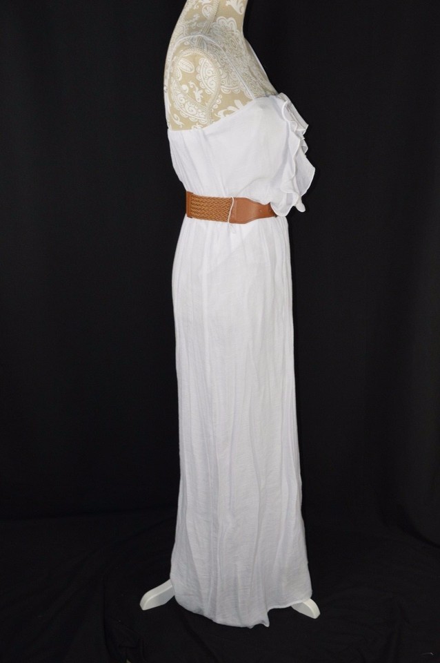 IZ Byer Womens Small White Ruffle Belt Flirty Long Maxi Dress NEW ...