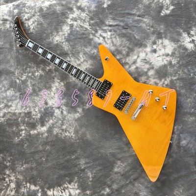 Yellow Explorer Flame Maple Top Electric Guitar HH Pickups Chrome ...