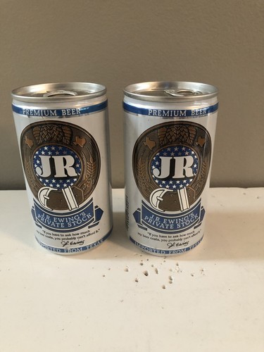 TWO VINTAGE JR EWING ALUMINUM 12 OZ PULL TAB BEER CANS TABS INTACT NICE ...