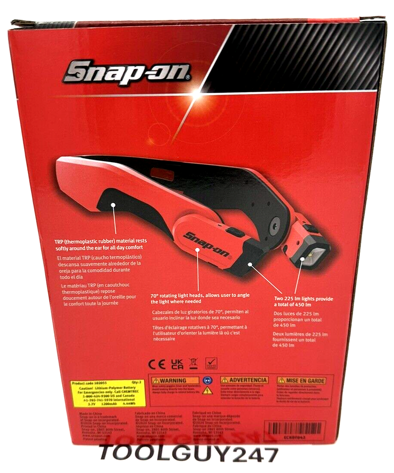 SNAP ON TOOLS ECHDF042 HIGH-TECH HEADLAMP LIGHT RED 450 LUMENS ...