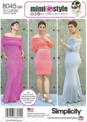 Simplicity 8045 Off Shoulder Mini Dress or Mermaid Flare Dress PLUS Sz ...
