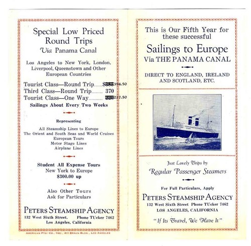Peters Steamship Agency Brochure Sailings Europe Via Panama Canal 1928 ...