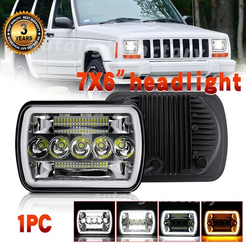 5x7" 7x6" LED Headlight Hi/Lo Amber Turn Signal For Jeep Wrangler YJ ...