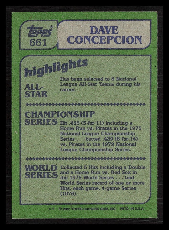 Dave Concepcion 1982 Topps #661 Cincinnati Reds | eBay