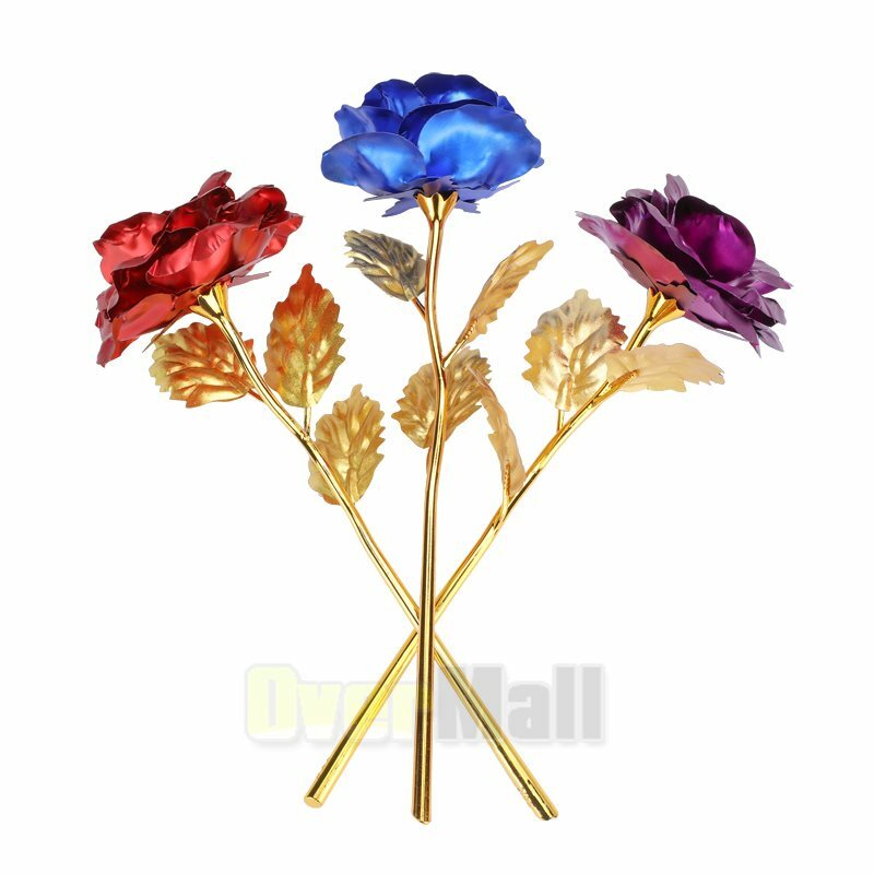 24k Gold Plated Foil Rose Flower Long Stem Dipped Valentines Day Gift ...
