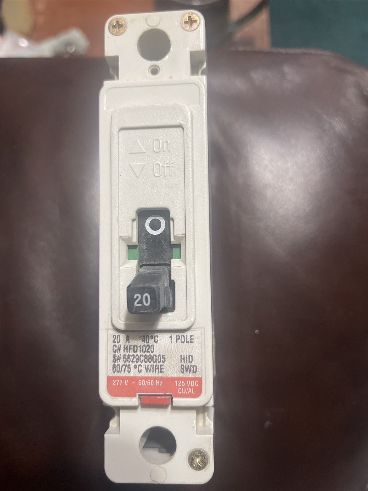 Eaton HFD1020 HFD Series C, 20A, 1P, 277VAC, 125VDC, 65 kAIC, Type HFD ...