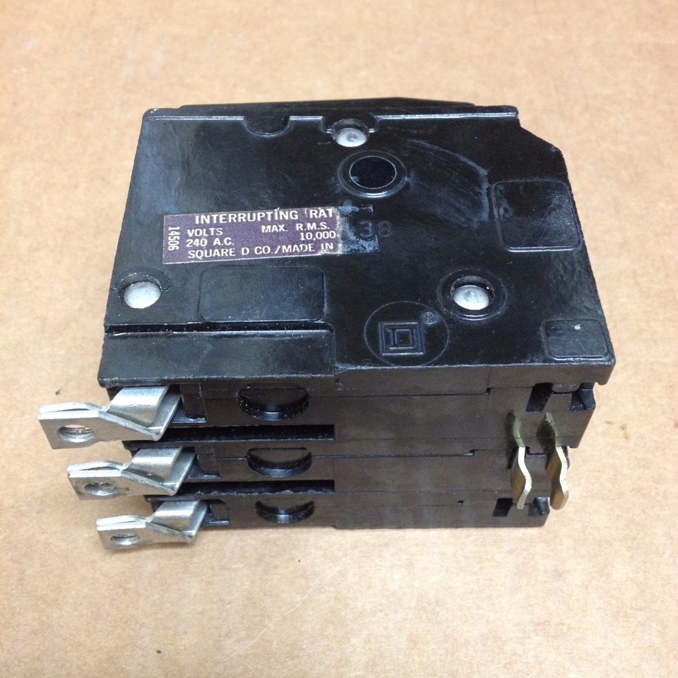 SQUARE D QOB315 QOB 3 POLE 240V 15 AMP GREEN HANDLE BREAKER BLACK BOLT ...