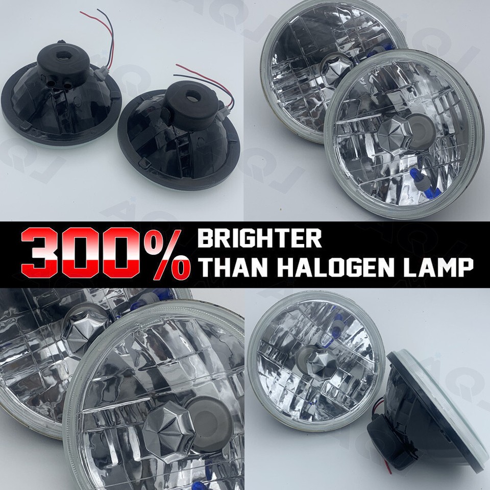 Pair 7" Inch Round LED Headlights Angel Eyes Hi/Lo BeamFor 1963-1978 ...