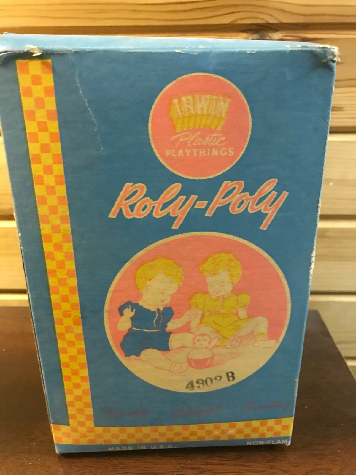 1940s Irwin blue and white Plastic Baby Roly Poly Toy w/ original box ...