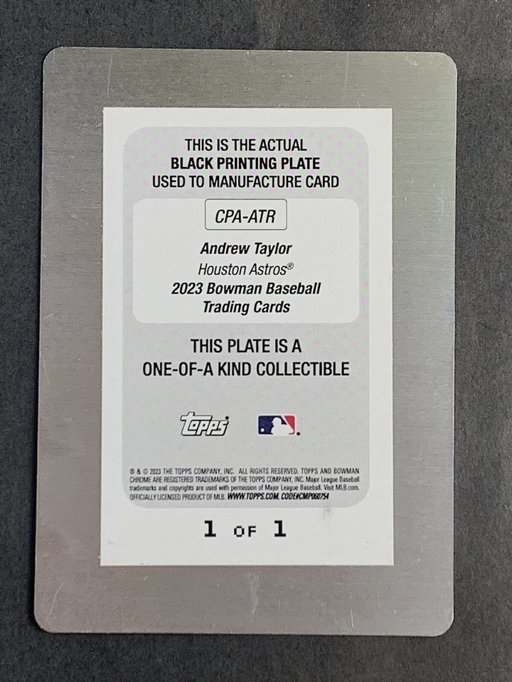 2023 Bowman Chrome Andrew Taylor #CPA-ATR Black Printing Plate 1/1 ...