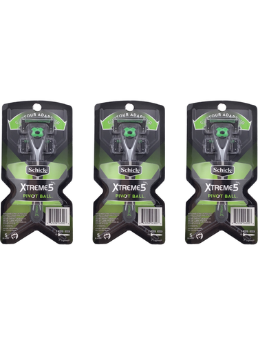 3 Pack Schick Xtreme 5 Pivot Ball Razor Kit 5 Blades & 2 Cartridges ...