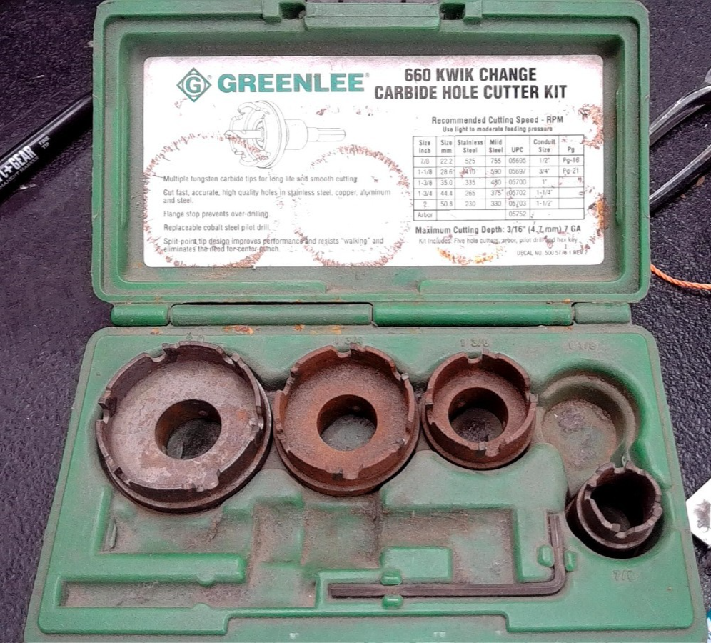 Greenlee 660 Kwik Change Hole Cutter Carbine Tips 7/8"-2" *Missing 1 1/ ...