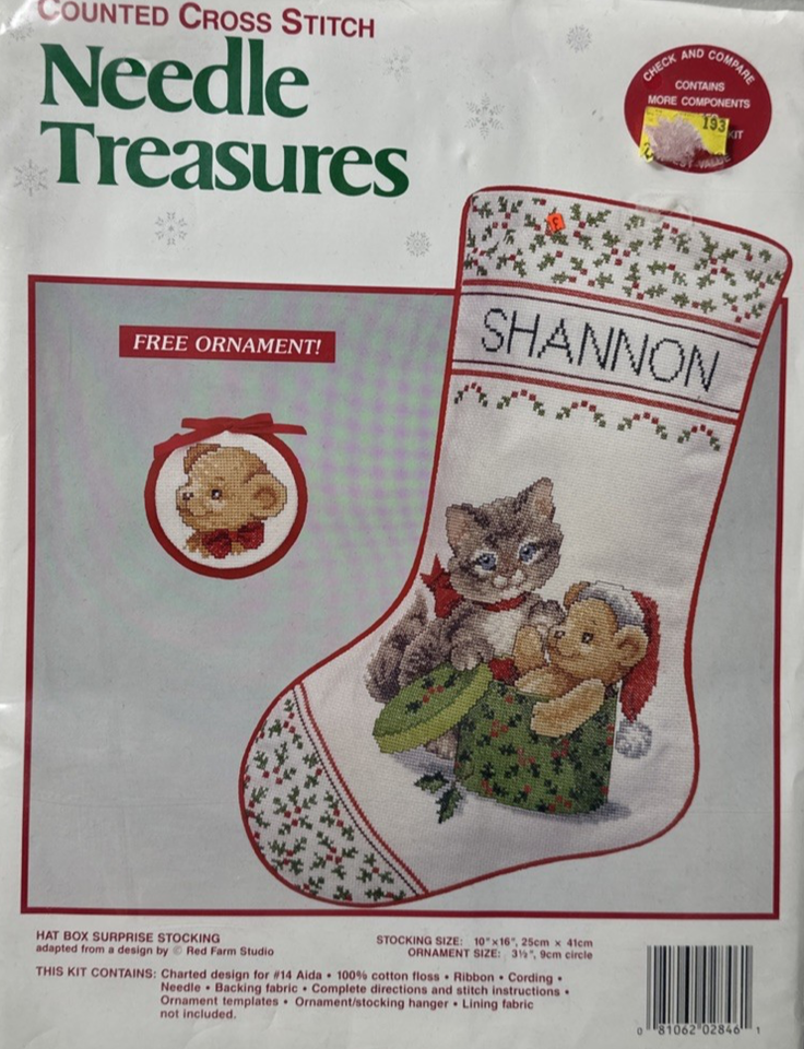 Christmas Stocking Kit Needle Treasures Counted Cross Stitch “Hat Box ...
