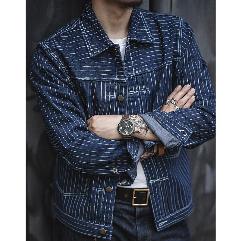 Railroad Denim Jacket Vintage Striped Men's Work Jean Chore Casual ...