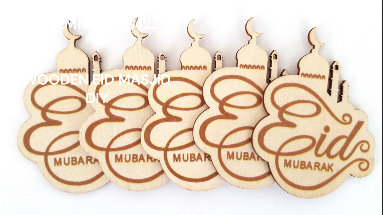 EId Mubarak Wooden Unfinished Wood MDF Craft Cutouts Ramadan Favor ...