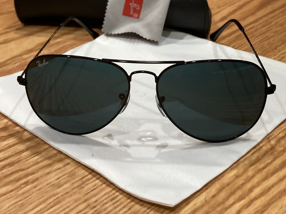 Ray-Ban RB3026 Polished Black Large 62mm AVIATOR Dark Lens Sunglasses ...