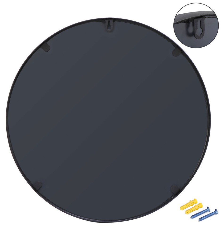2PCS Black 18" Rubber Frame Round Mirror Entryways Bathrooms Living ...