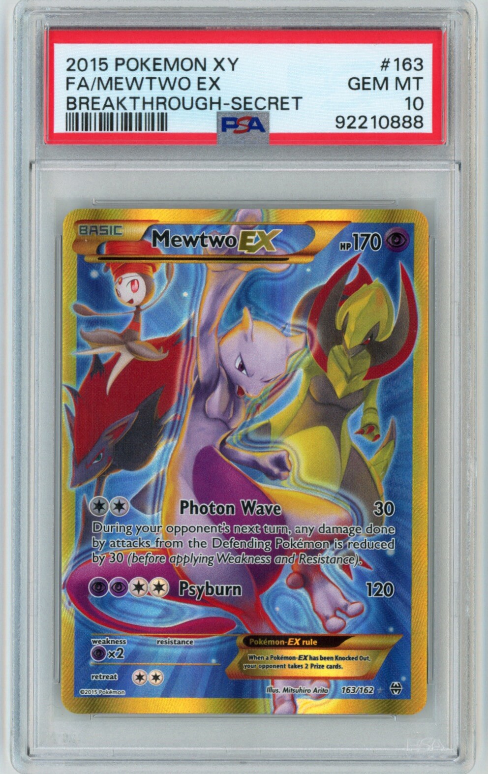 Pokemon Mewtwo EX Full Art Secret Rare Breakthrough XY 163/162 PSA 10 ...