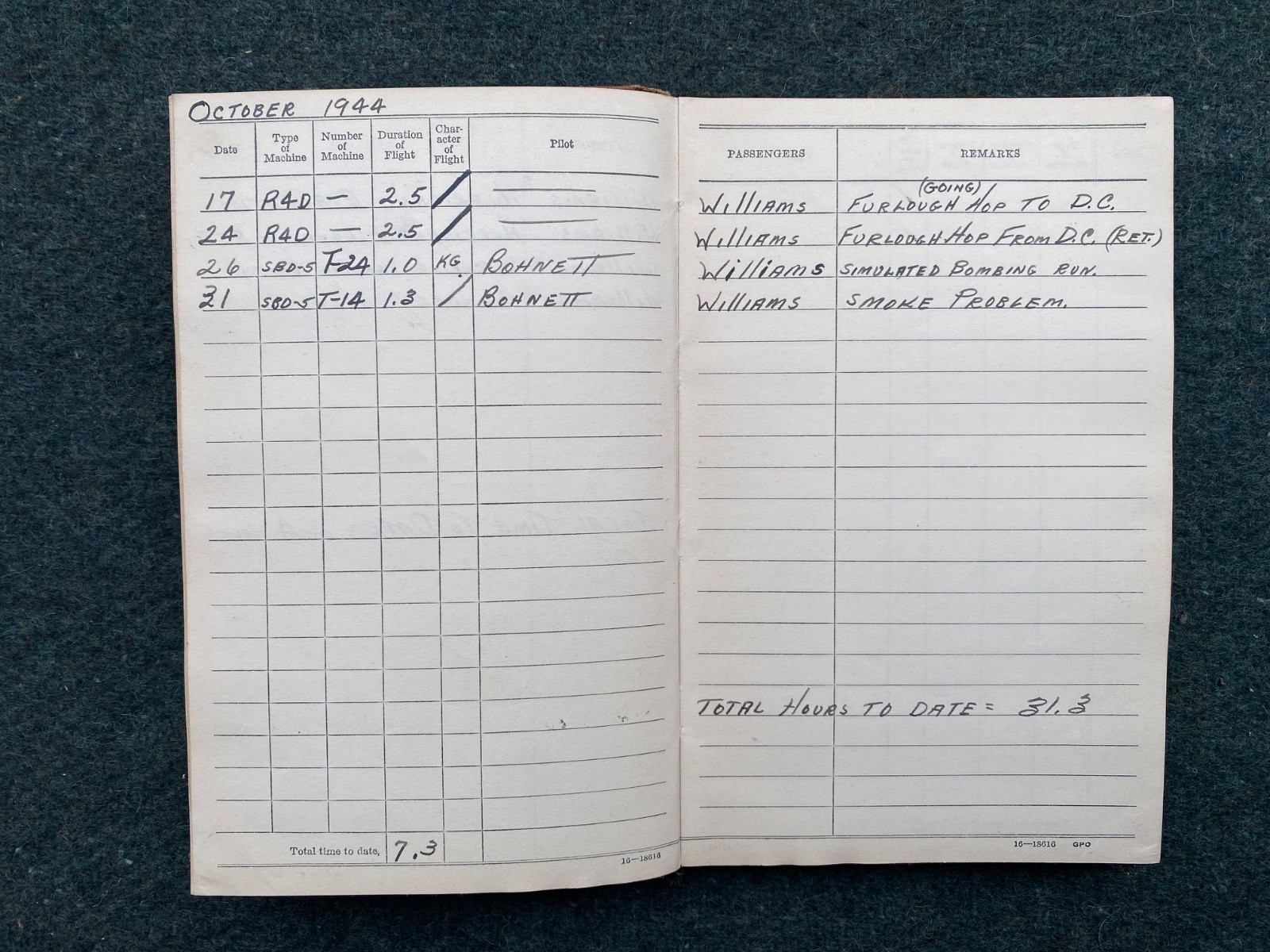 Original WW2 USMC Fleet Marine Aviators Flight Log Book SBD5 Dauntless ...
