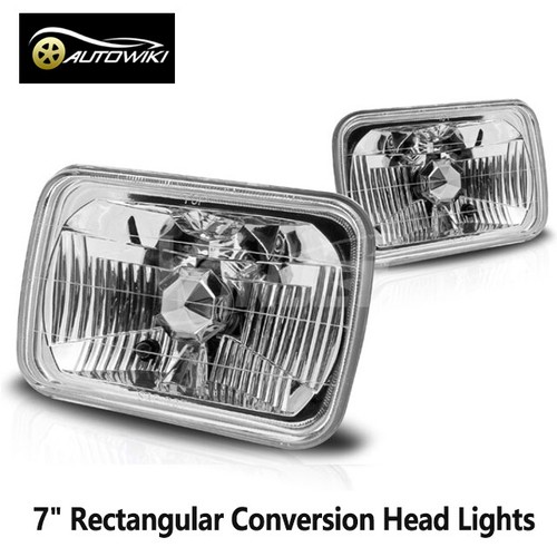 7" Rectangular Conversion Headlights W/Light Bulbs Chrome Clear Lens ...