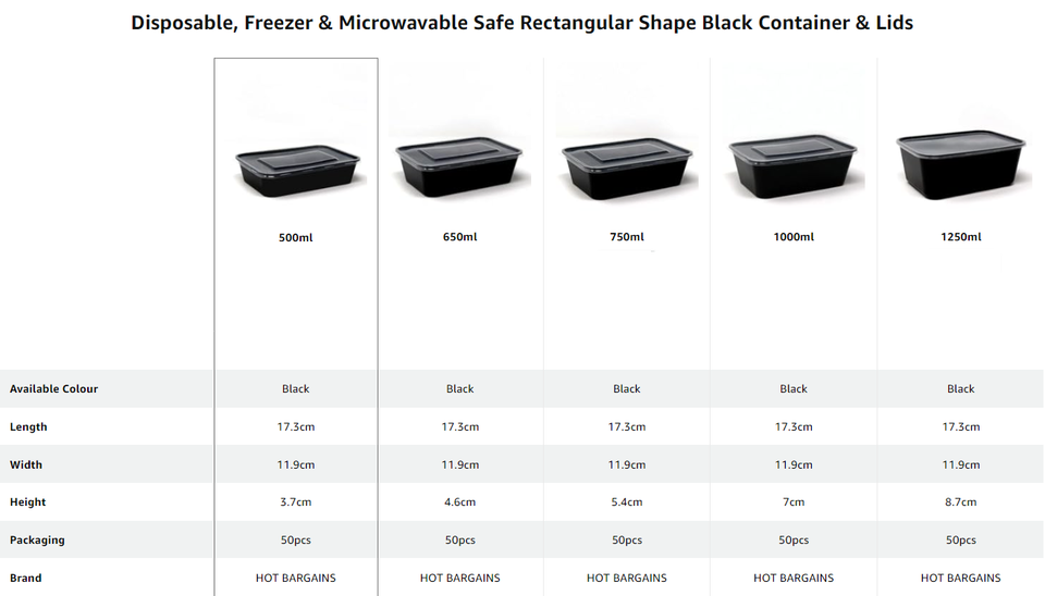 Reusable Takeaway Food Boxes Black Base Containers with Lids Microwave ...