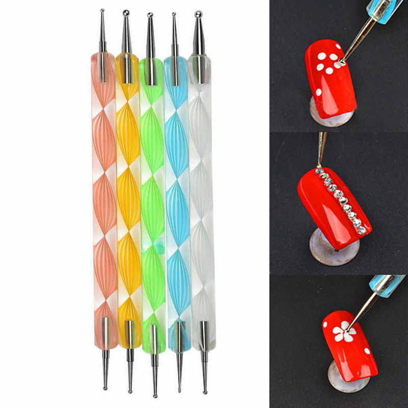5 Pc 2 Way Dotting Pen Tool Nail Art Tip Dot Paint Manicure Kit US ...