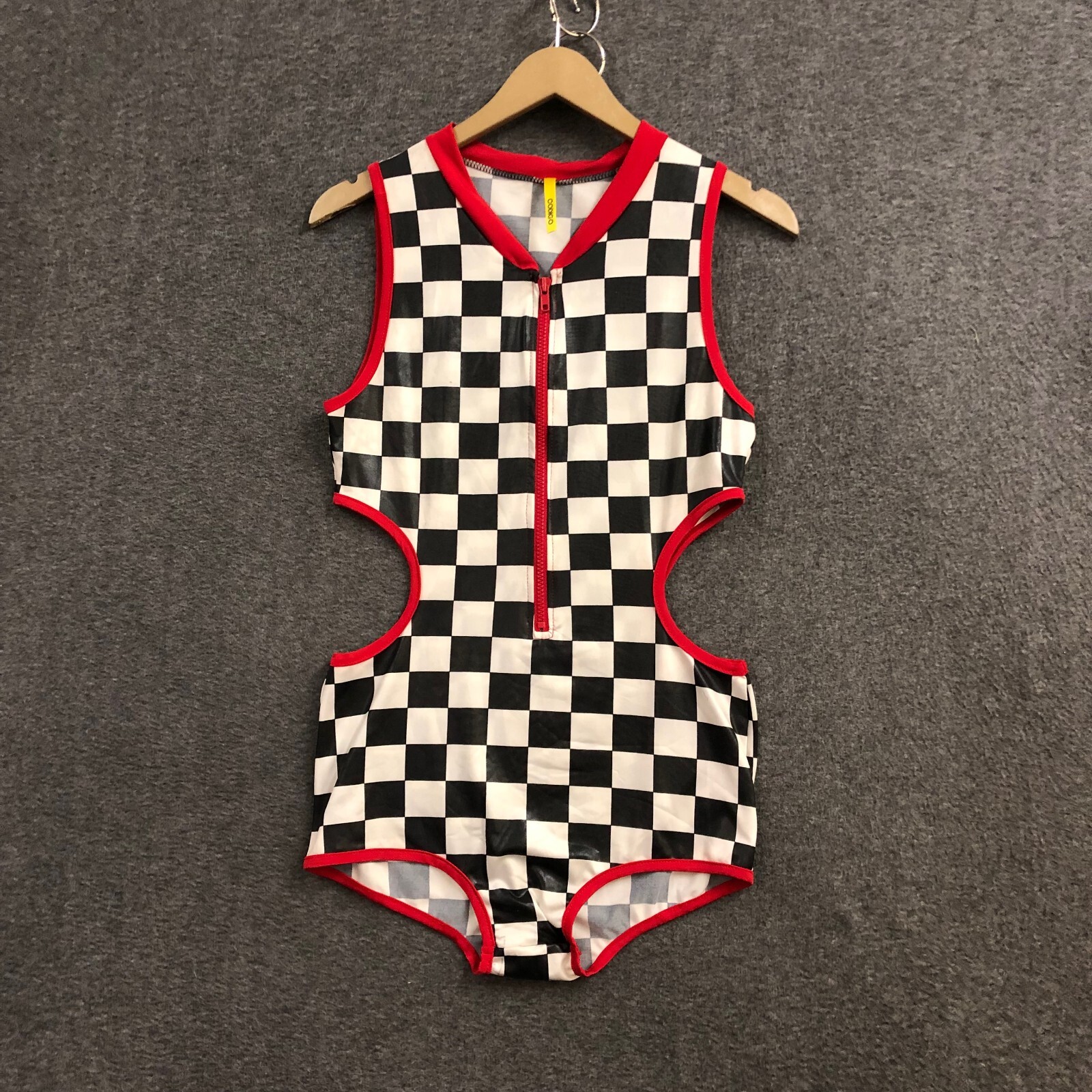 Codigo Womens Checkered One Piece Swimsuit 3 4 Zip Sleeveless Size L