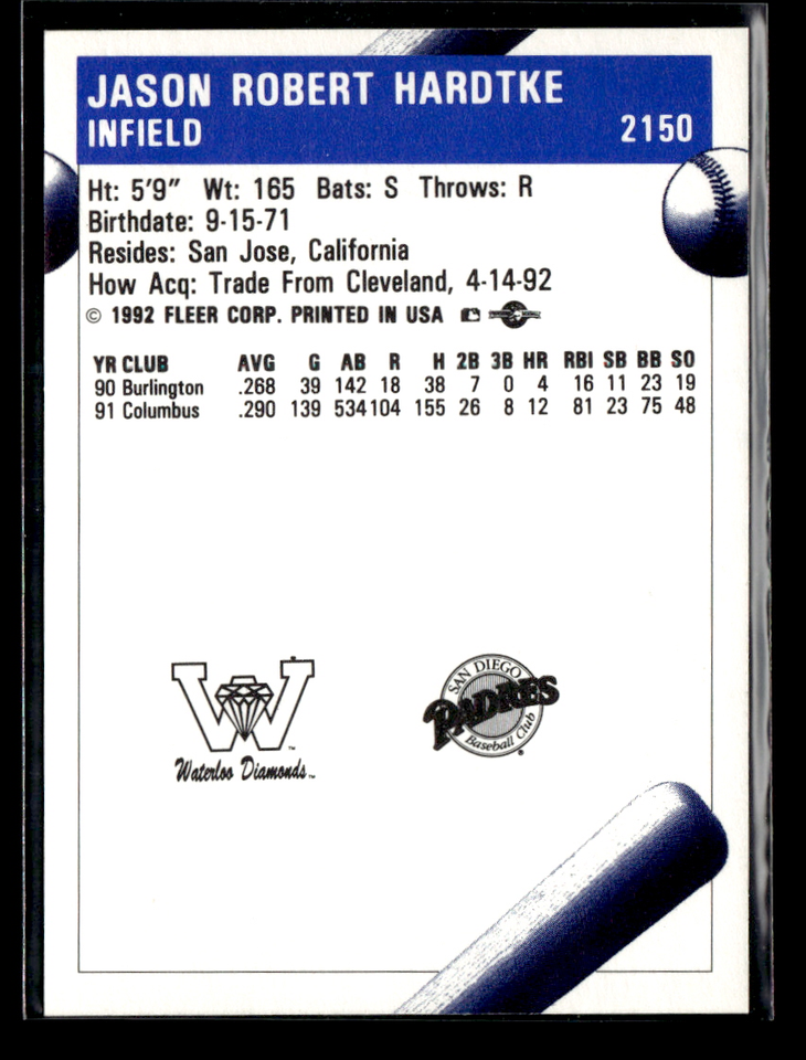 Jason Hardtke 1992 Waterloo Diamonds Team Set | eBay