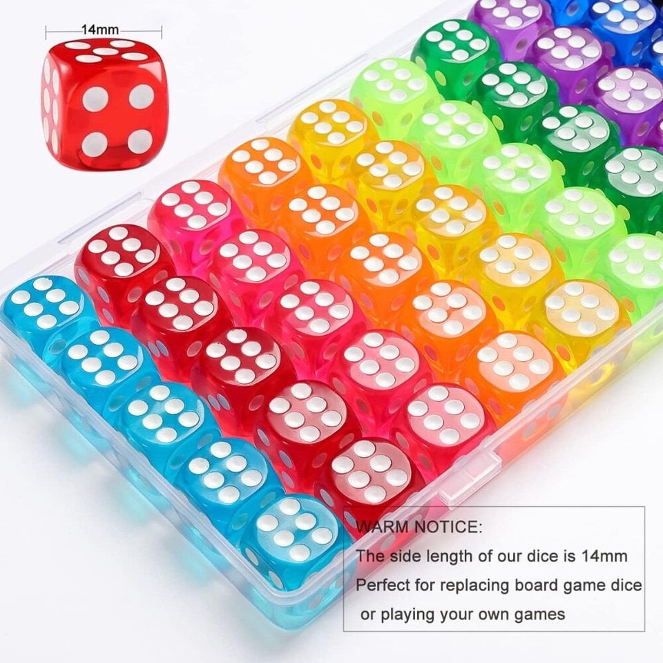 50-PACK 6-SIDED COLORED DICE SET D6 6 COLOURS BOARD GAME RPG 0.55 INCH ...