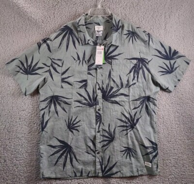 Quicksilver Shirt MENS XXL Regular Fit Cotton Hemp Leaves All Over ...