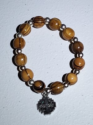 Handmade Jerusalem Cross Rosary Bracelet Holy Land Olive Wood Beads ...