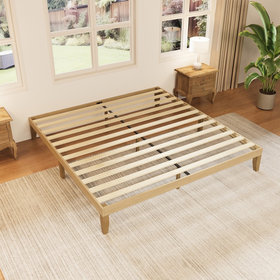 Marcytop Queen/King Size Wood Platform Bed Frame Wood Slats Support Bed ...