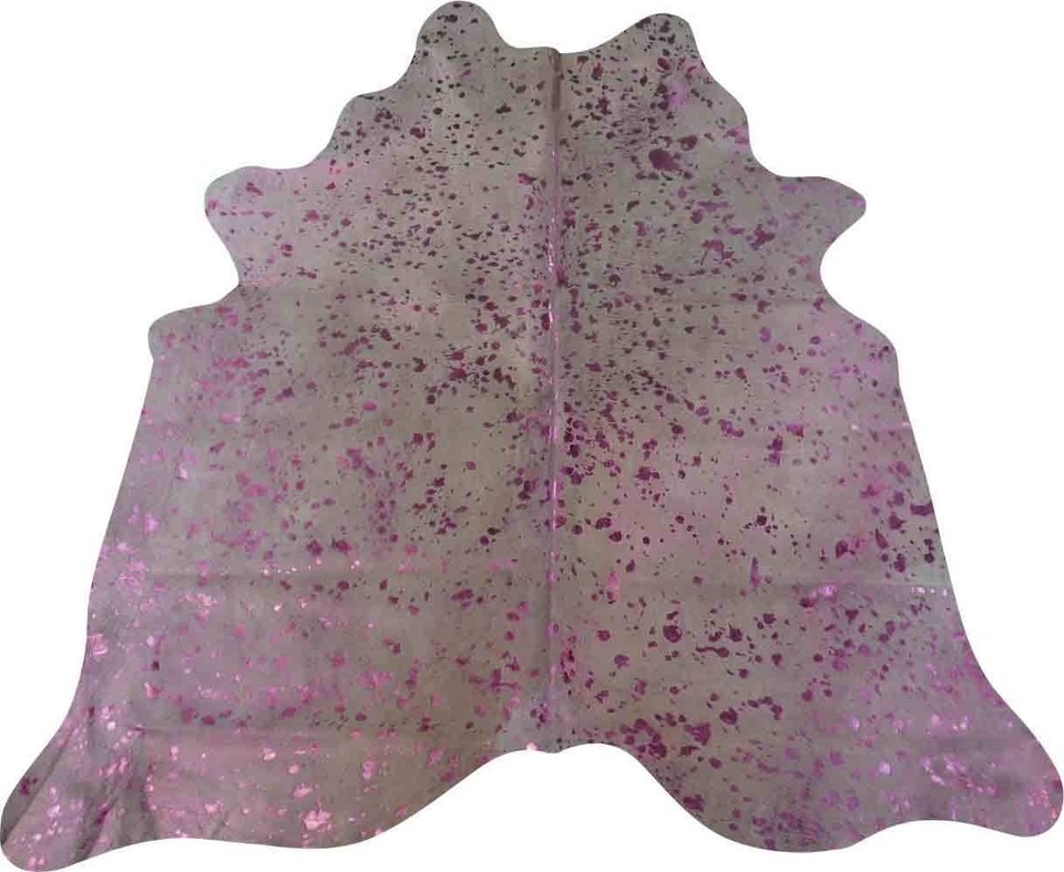 Pink Cowhide Rug Size: ± 7' X 7' Pink Metallic on Off-White Cow Hide ...