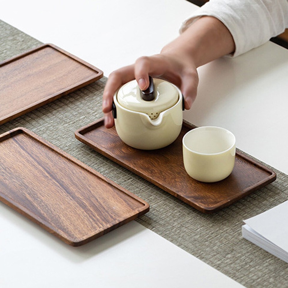 Rectangle Wooden Tea Tray Serving Table Plate Snacks Food Storage Dish ...