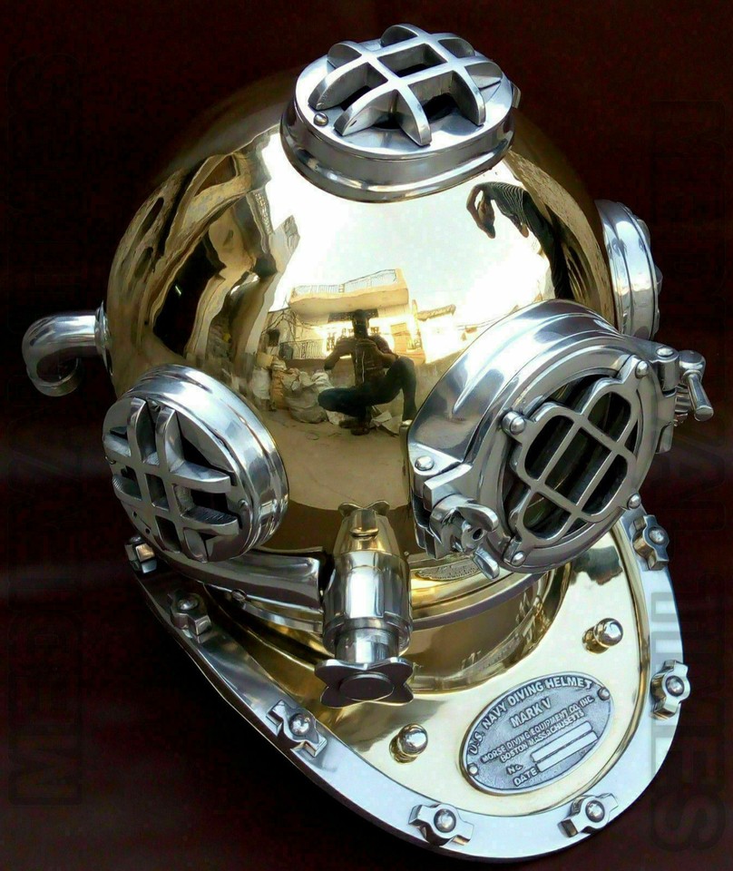 Diving Helmet Shiny Finish US Navy Marine Deep Sea Divers Helmet Scuba ...