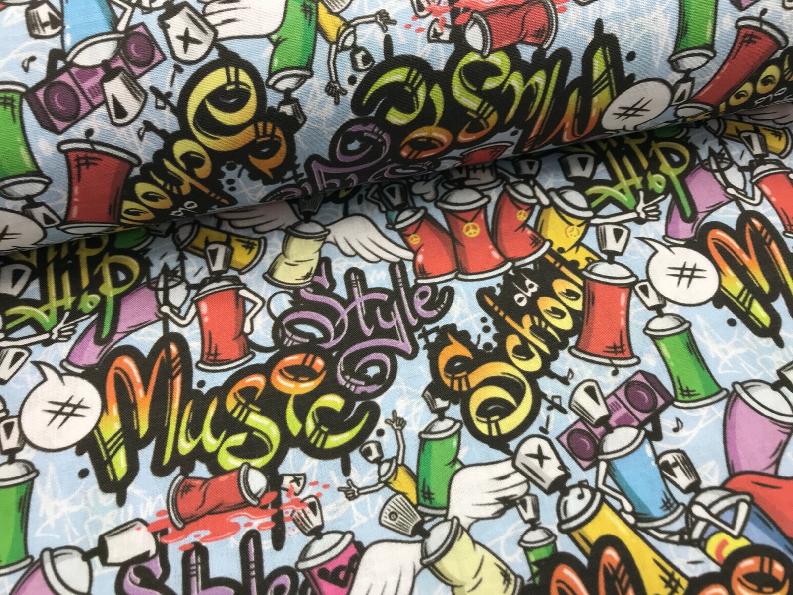 PRINTED COTTON FABRIC graffiti hiphop urban 160cms wide craft quilting ...