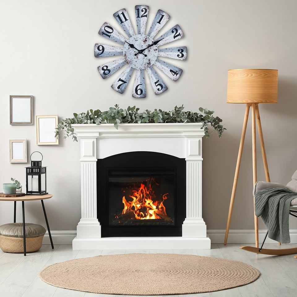 Modern Farmhouse Wall Clock Wooden Windmill Distressed Wall Clocks ...