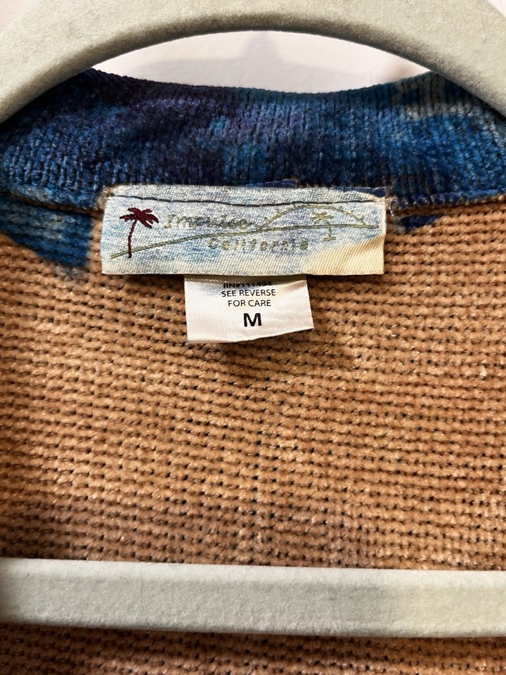 Impulse California Vintage Y2K Shirt Button Jacket Tan Blue Print ...