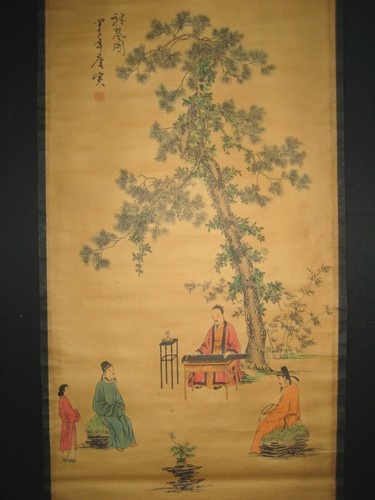 Chinese Old Painting Scroll Ling Qin Tu By Tangyin唐寅 聆琴图 | eBay