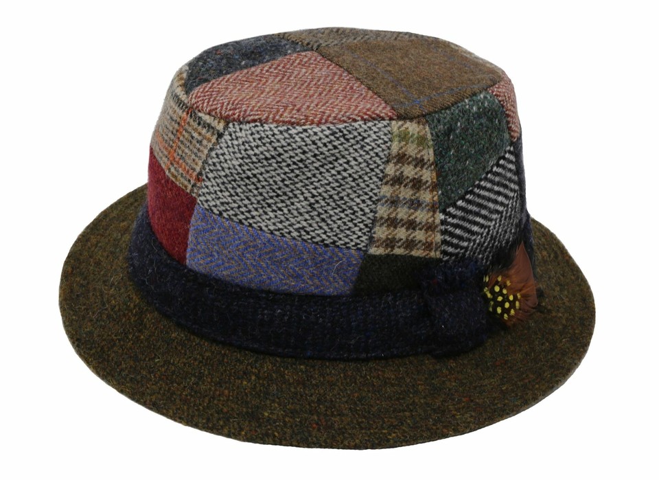 Irish Walking Tweed Hat Multicolor Patchworks Feather Detail by Hanna ...