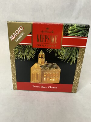 1991 Hallmark Keepsake Ornament Magic Light Festive Brass Church | eBay